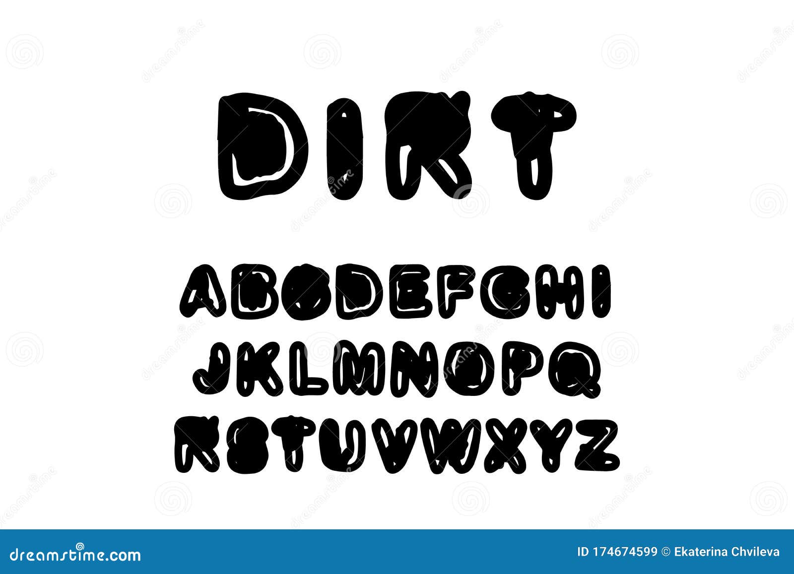 Dirt Hand Drawn Vector Type Font in Cartoon Comic Style Black White ...