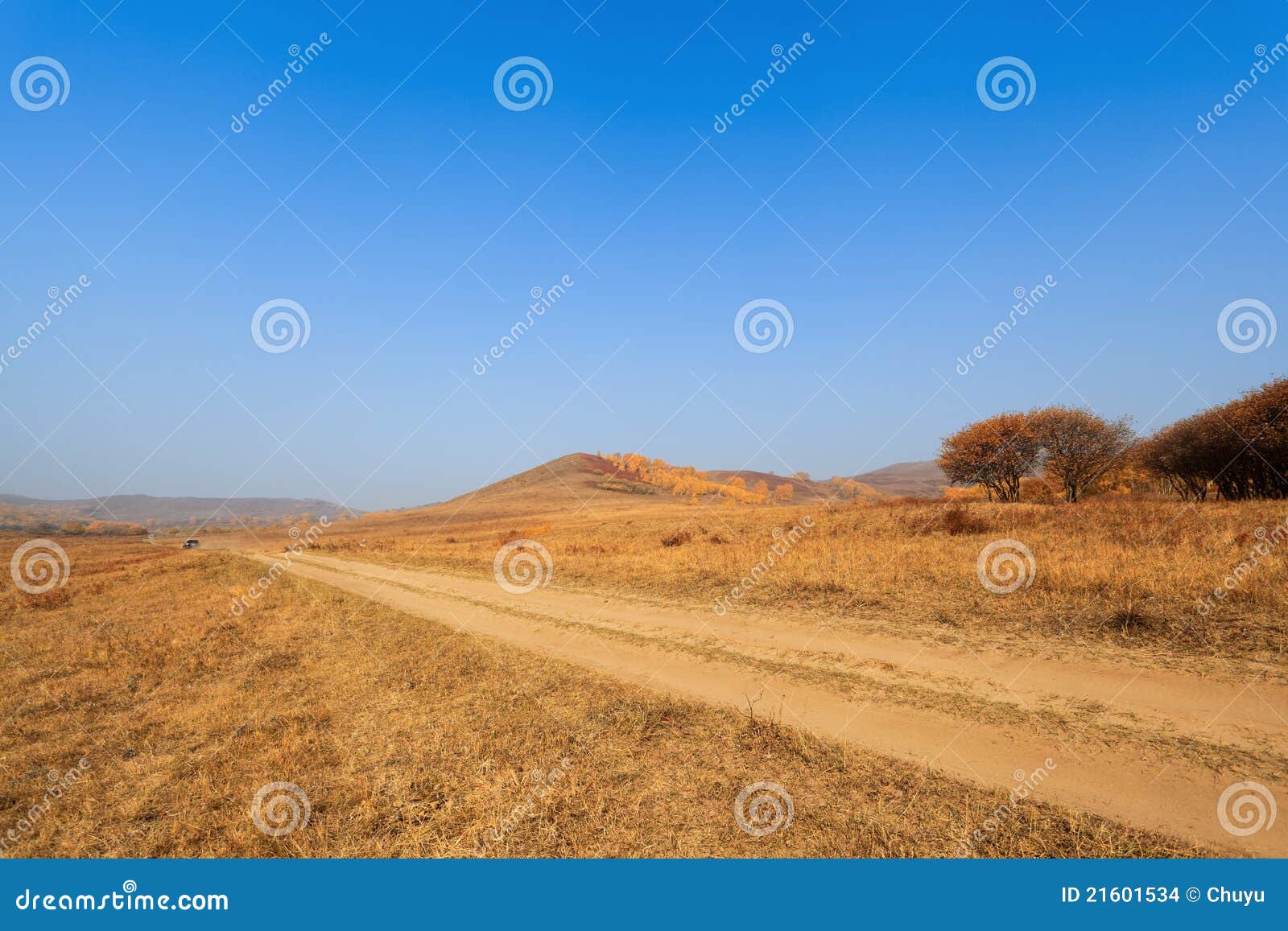Dirt Road in the Autumn Prairie Stock Photo - Image of mongolia ...
