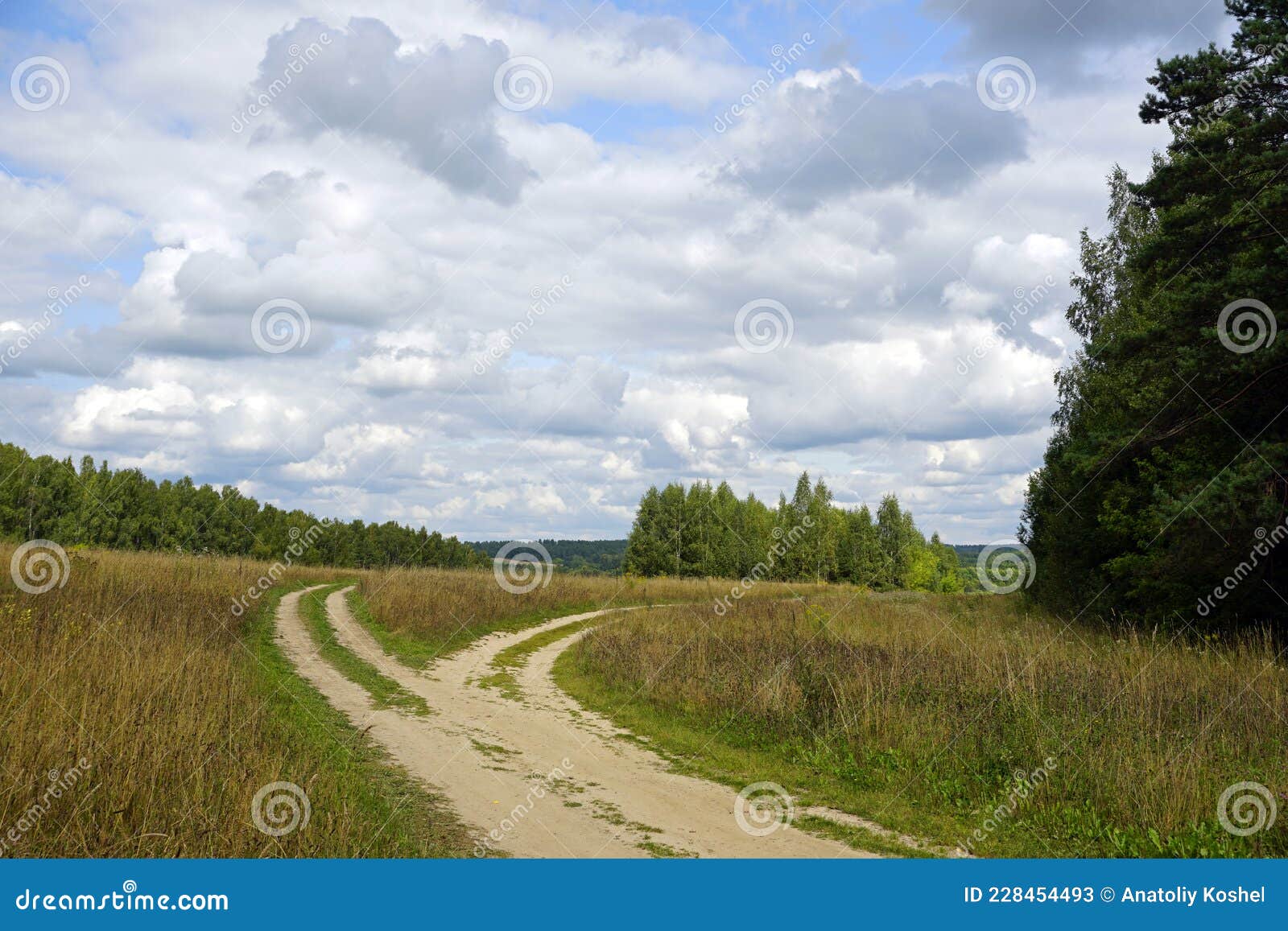 Dirt Road through the Field. Landscape Overlooking the River Floodplain ...