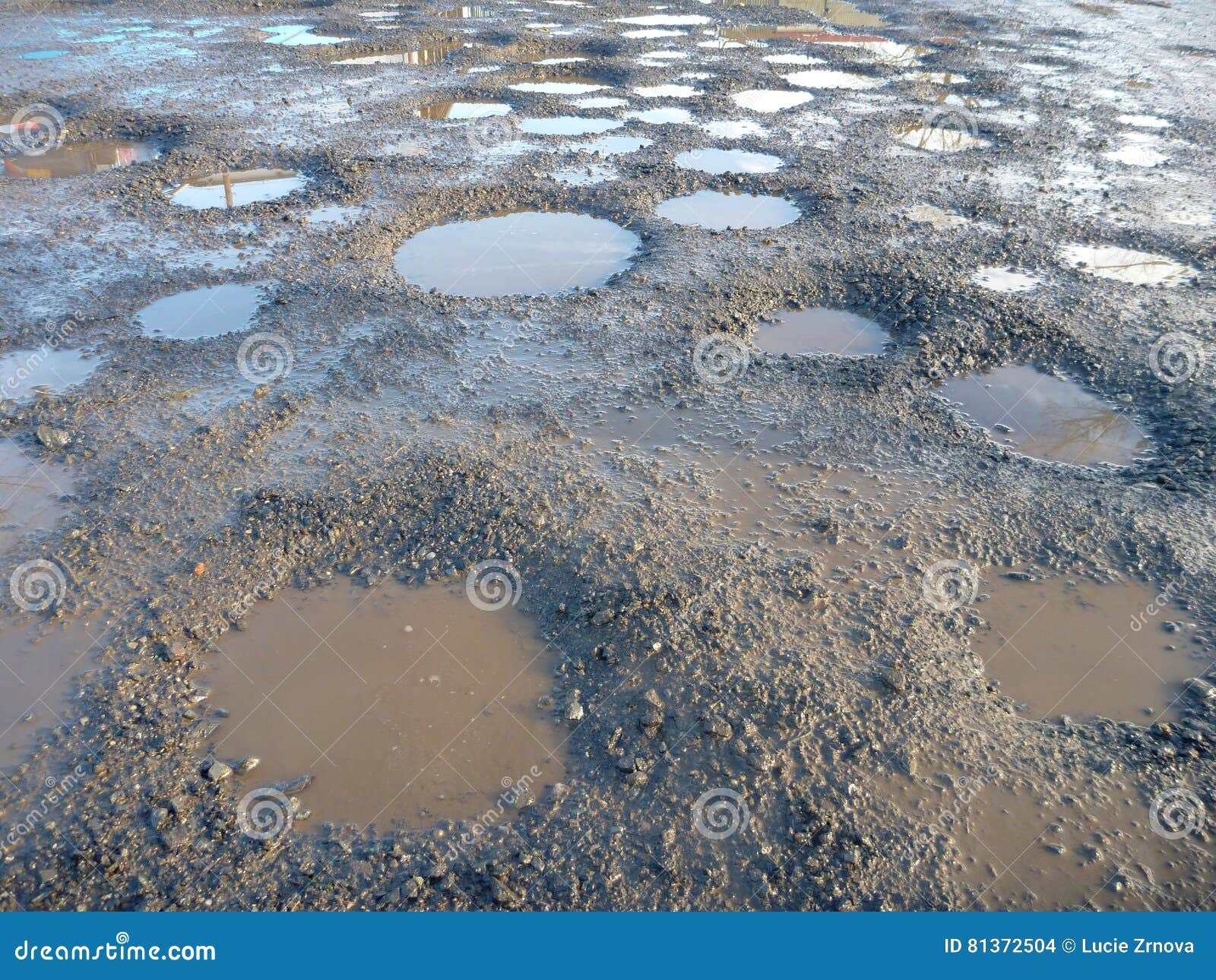 Dirt Road Full of Mud and Water Ponds Stock Photo - Image of drain ...