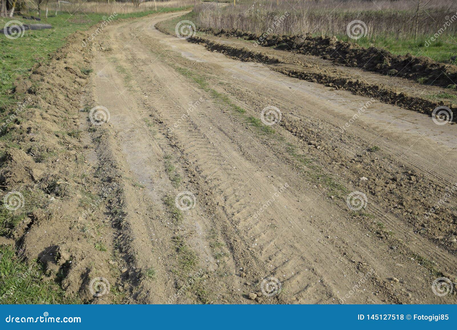 Dirt Road Leveled by a Grader. Road in Village Stock Photo - Image of ...