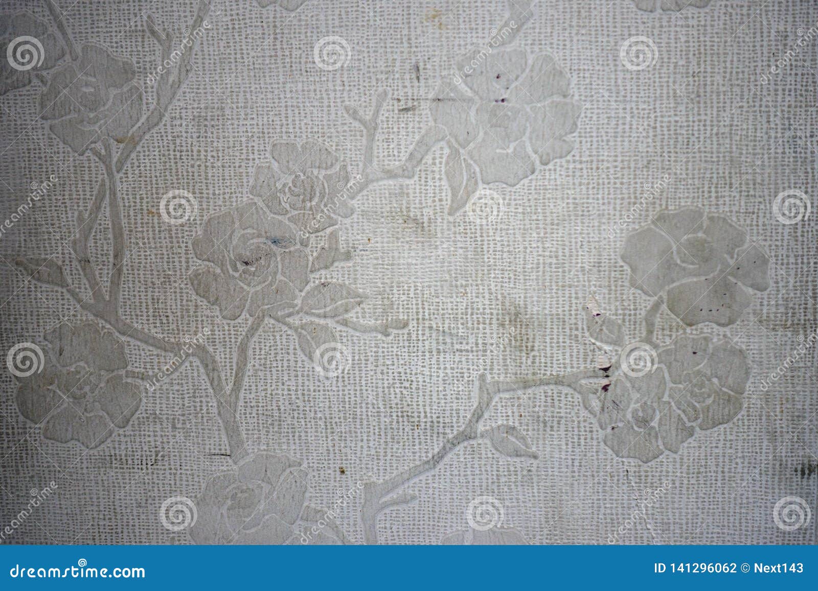 A Dirty and Aged White Wall Paper with Rose Flower Pattern Emboss Stock ...
