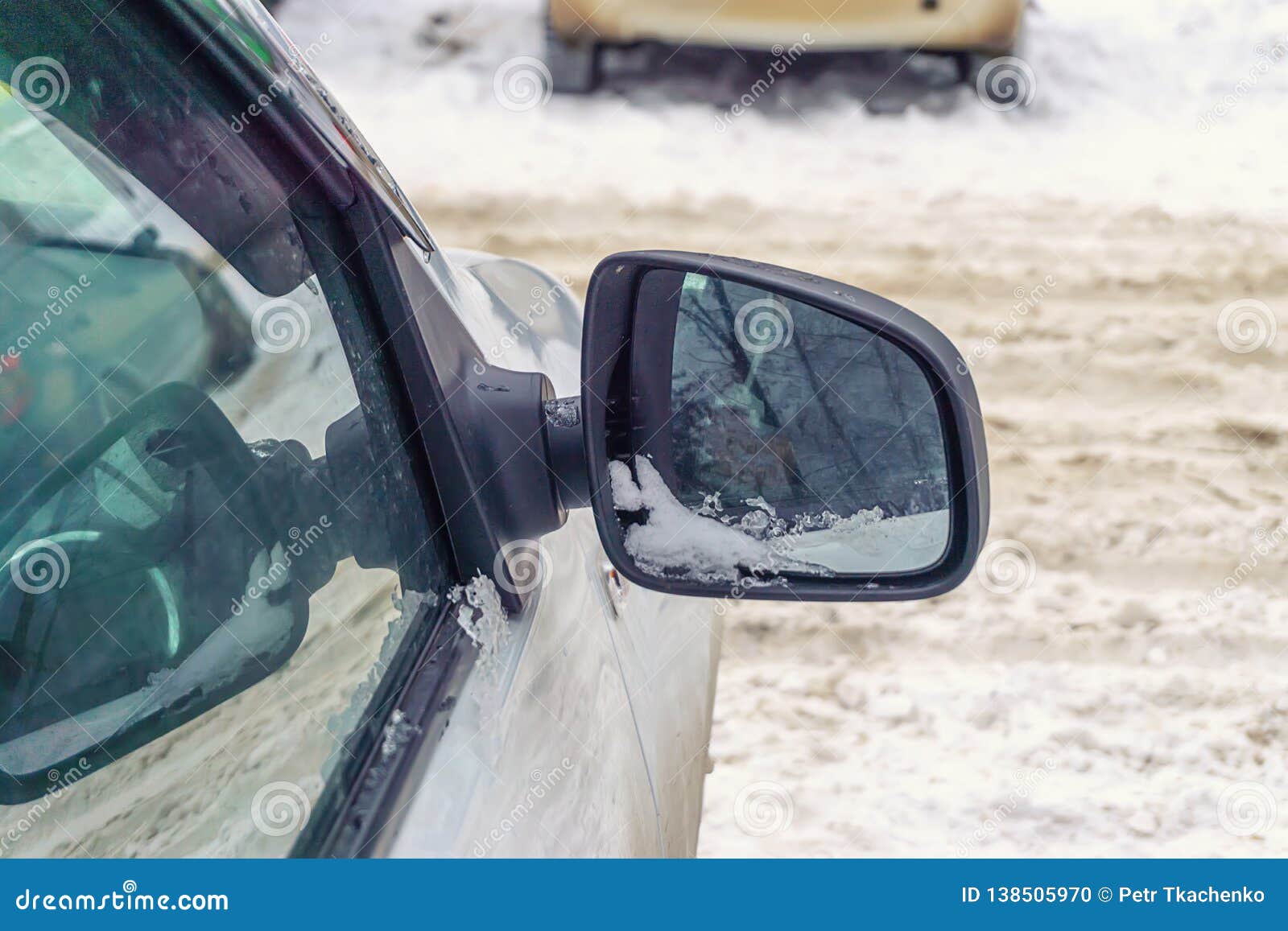 Dirty Automobile Mirror in the Winter Stock Photo - Image of reflection ...