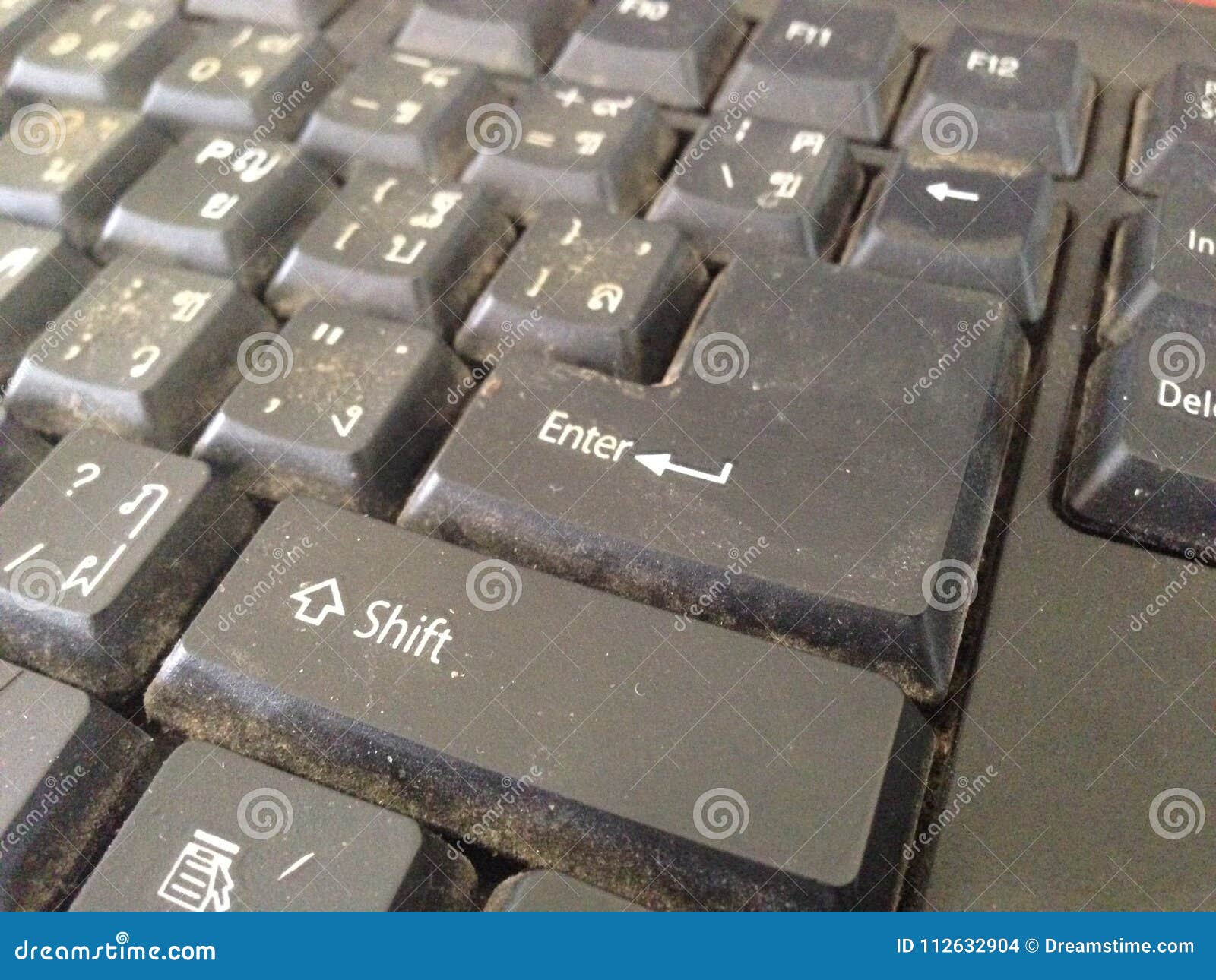 Dirty Black Dirty Keyboard Close Up Shot on Button Enter Stock Photo ...