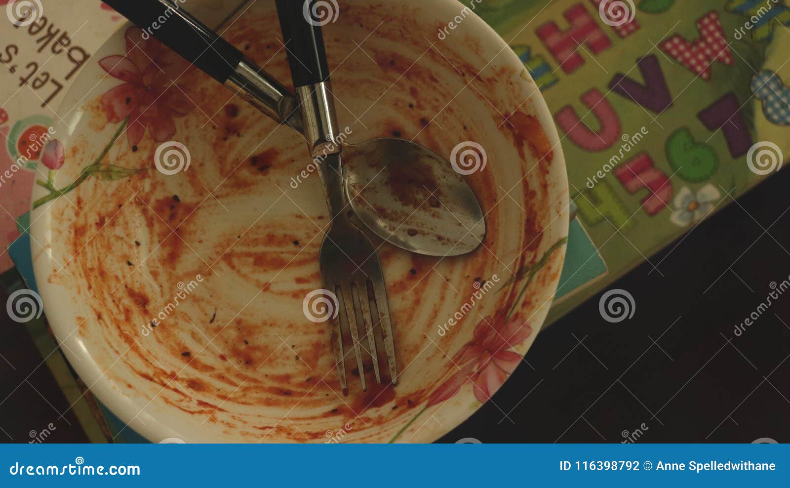 Dirty Bowl with Fork and Spoon Stock Photo - Image of concept, metal ...