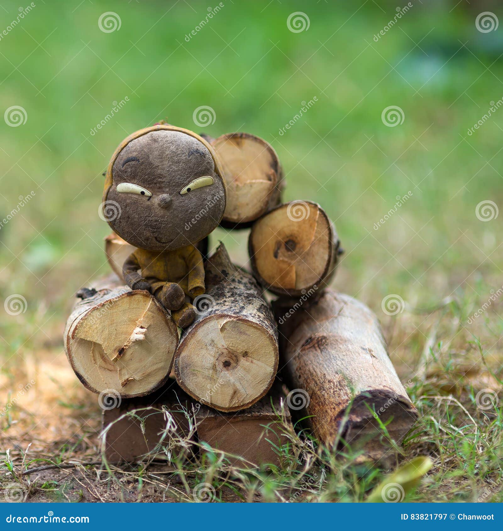 Dirty boy on a log of wood stock image. Image of doll - 83821797