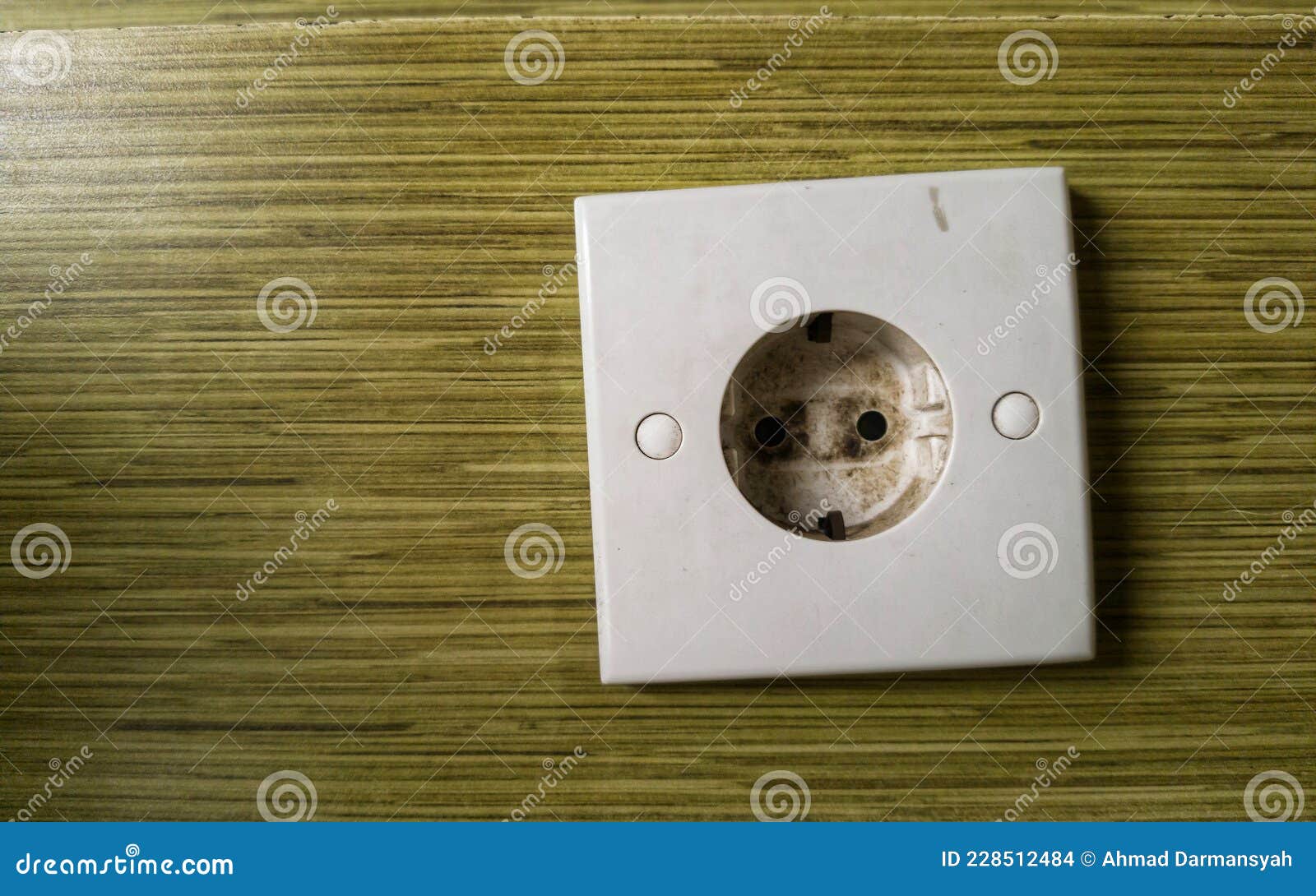 Dirty, Broken and Unused Plug or Power Socket in the Wall Stock Photo ...