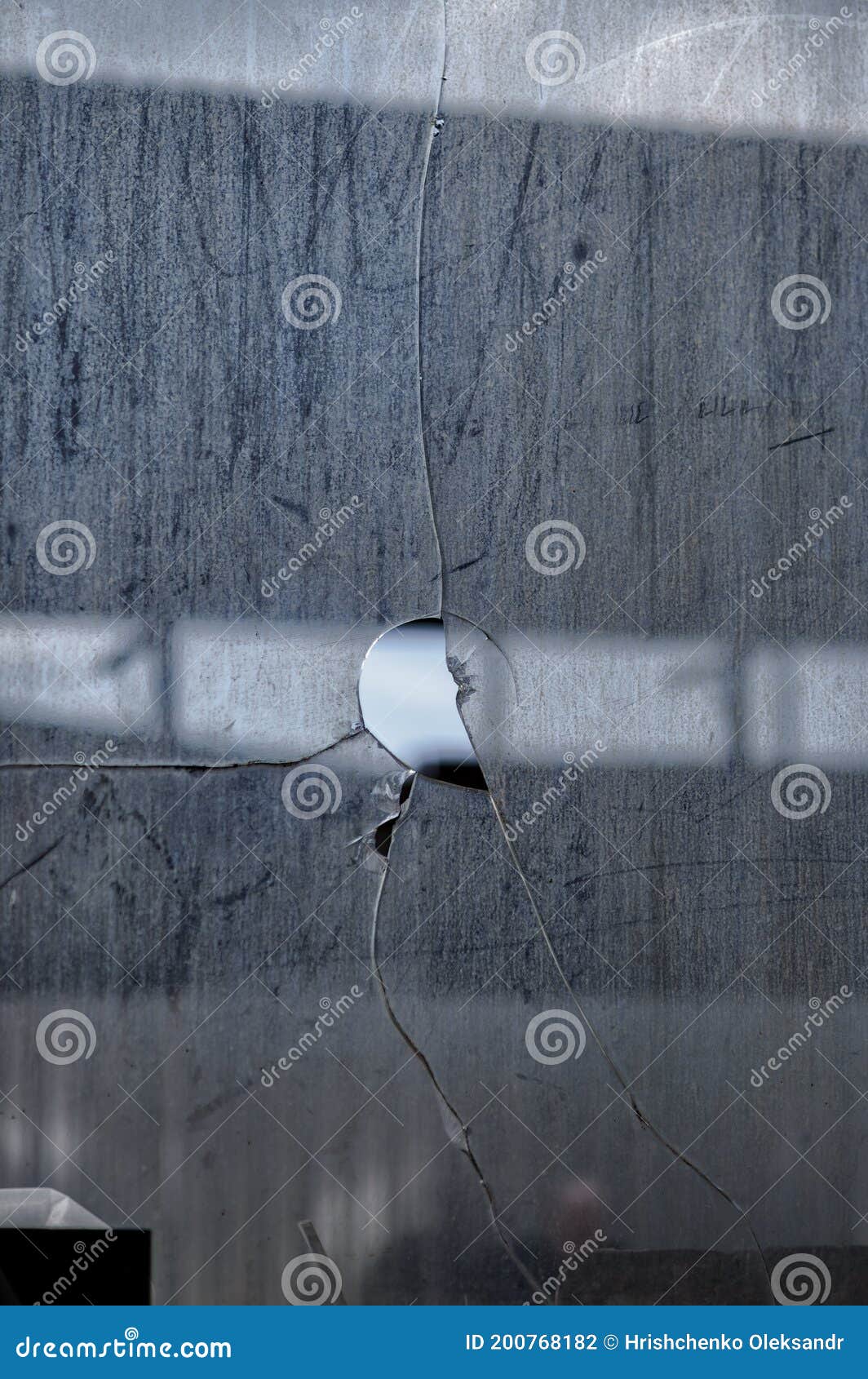 Dirty Broken Window Glass with Hole Stock Photo - Image of dirty ...