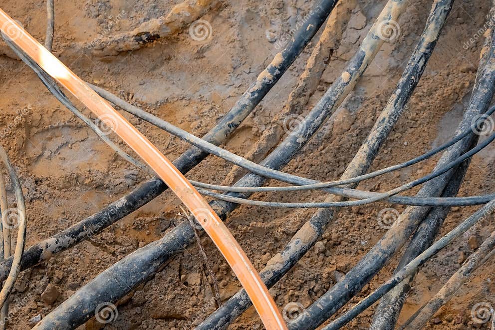 Cables Under the Ground on a Construction Site Stock Image - Image of ...