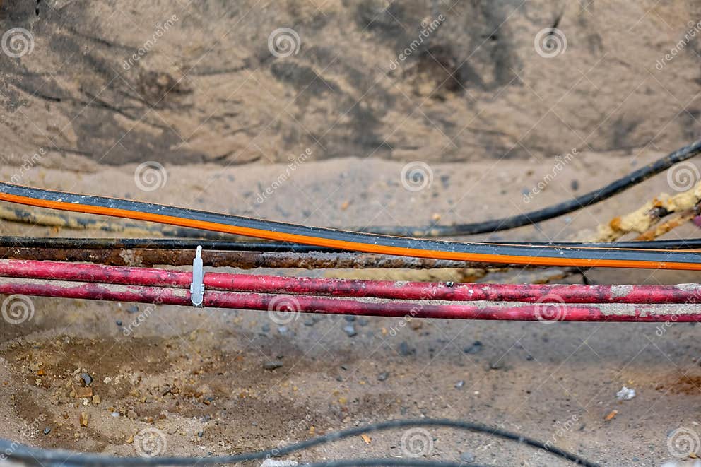 Cables Under the Ground on a Construction Site Stock Photo - Image of ...