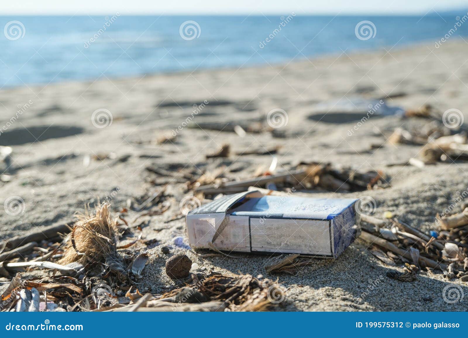 Dirty Cigarette Pack Trash Discarded on Sea Coast Ecosystem ...