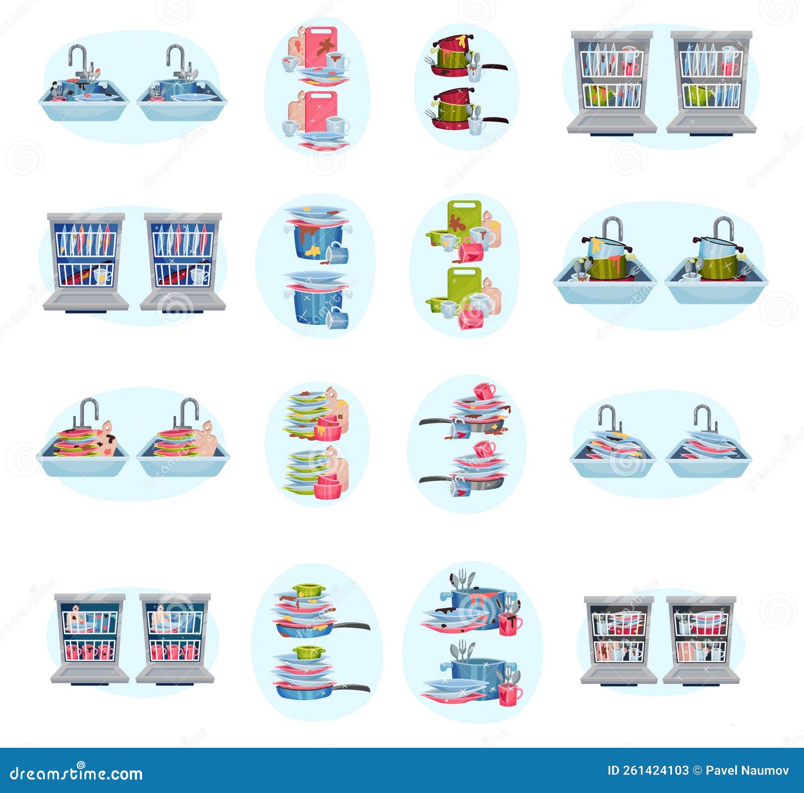 Dirty and Clean Dishes Stacked As before and after Washing Big Vector ...