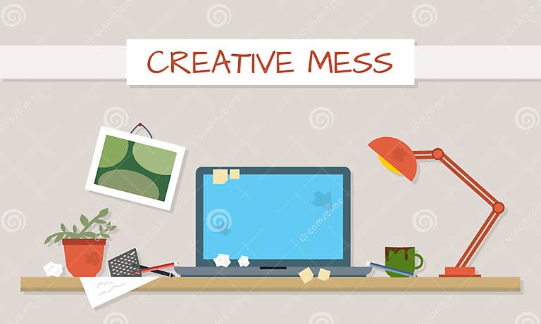 Dirty and Clean Work Table. Stock Vector - Illustration of paper, desk ...