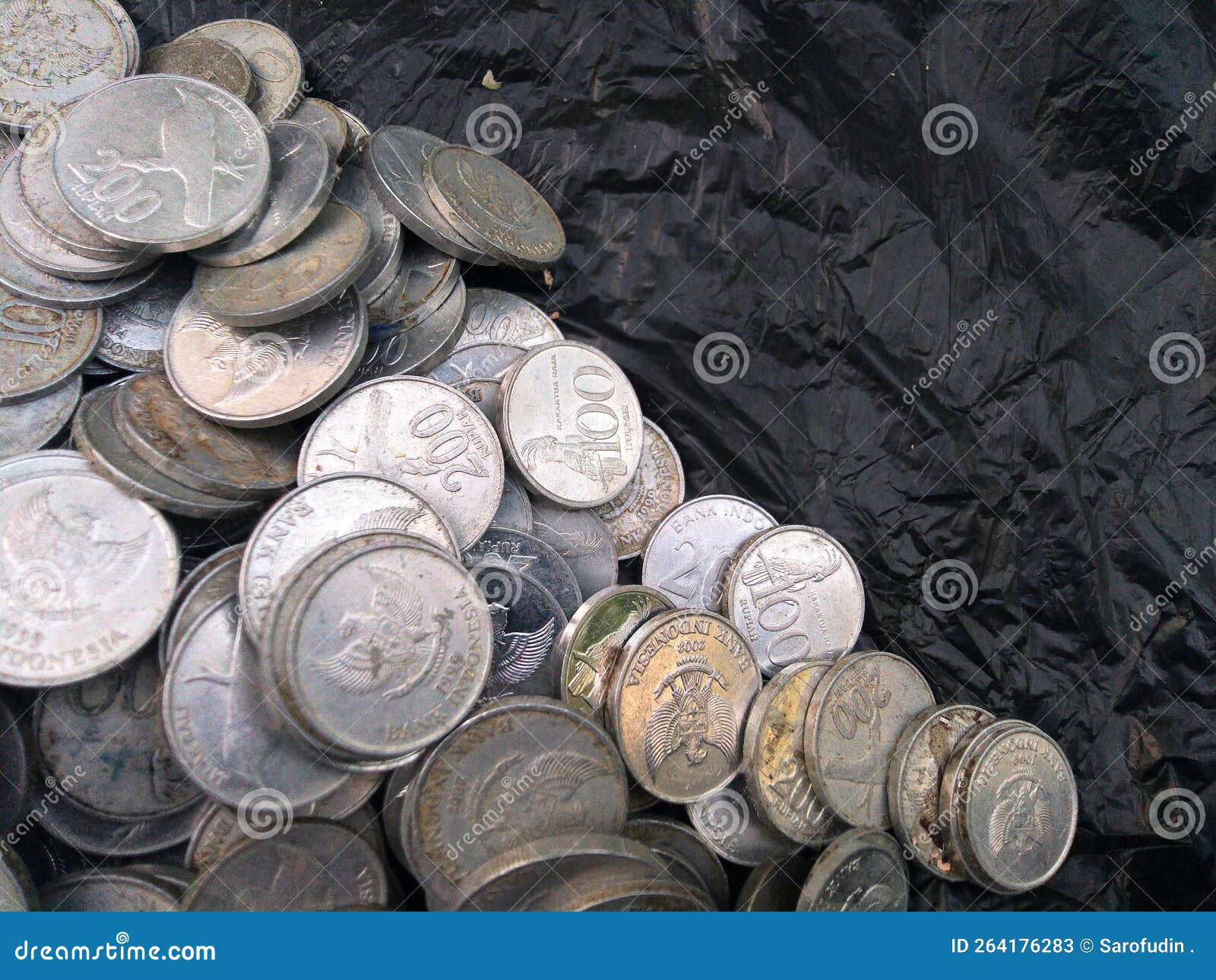 Dirty Coins Stacked on Plastic Stock Image - Image of silver, wood ...