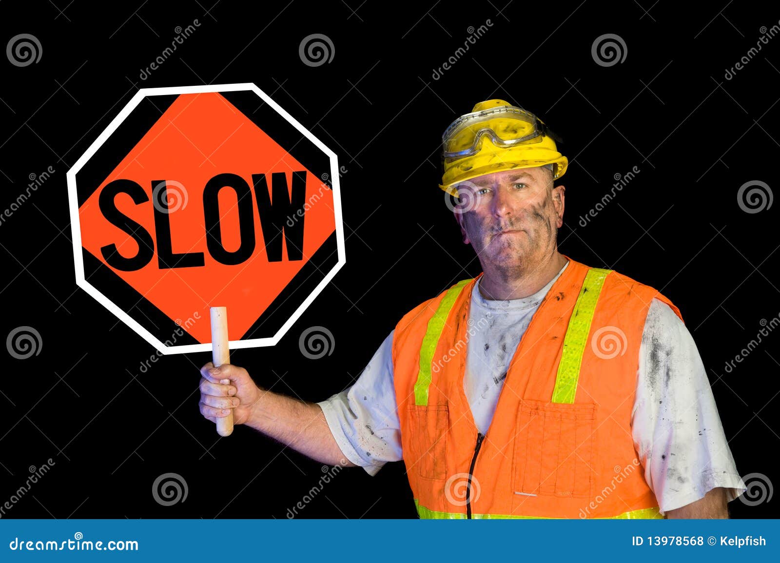 Dirty Construction Worker Holding Slow Sign Royalty Free Stock Photos ... Dirty Construction Worker Holding Slow Sign Royalty Free Stock Photos ...