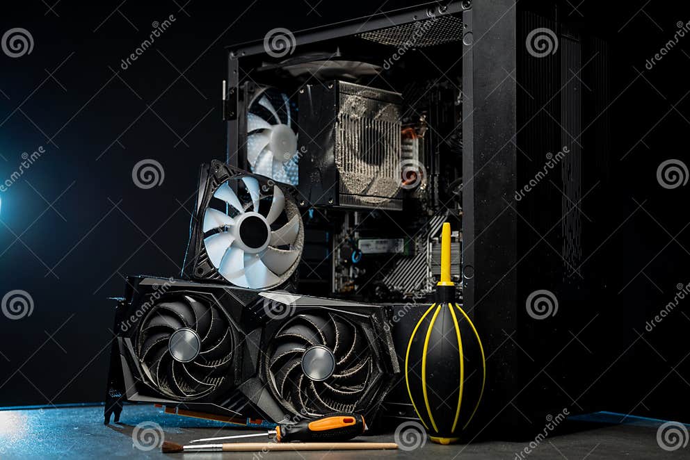 Dirty Cooler Ventilation System Unit Computer, Cleaning from Dust ...