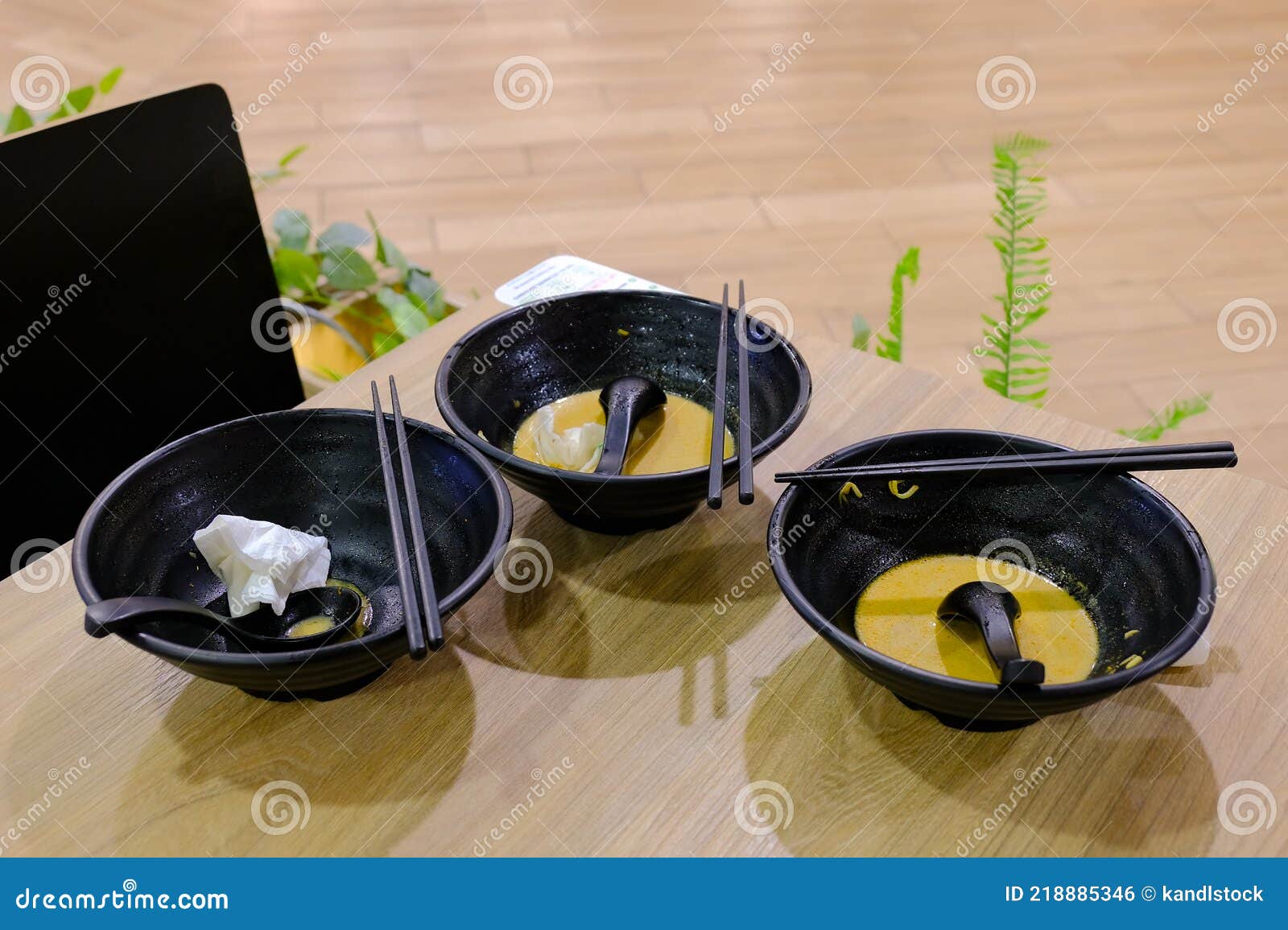 Dirty Crockery Containing Tissue on Uncleared Table. Using Crockery As ...