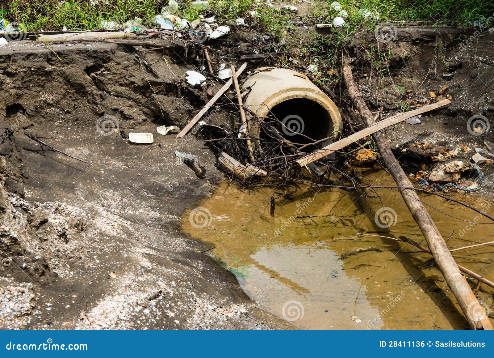 Dirty and Dangerous Sewage Drain Stock Photo - Image of beach, pipe ...