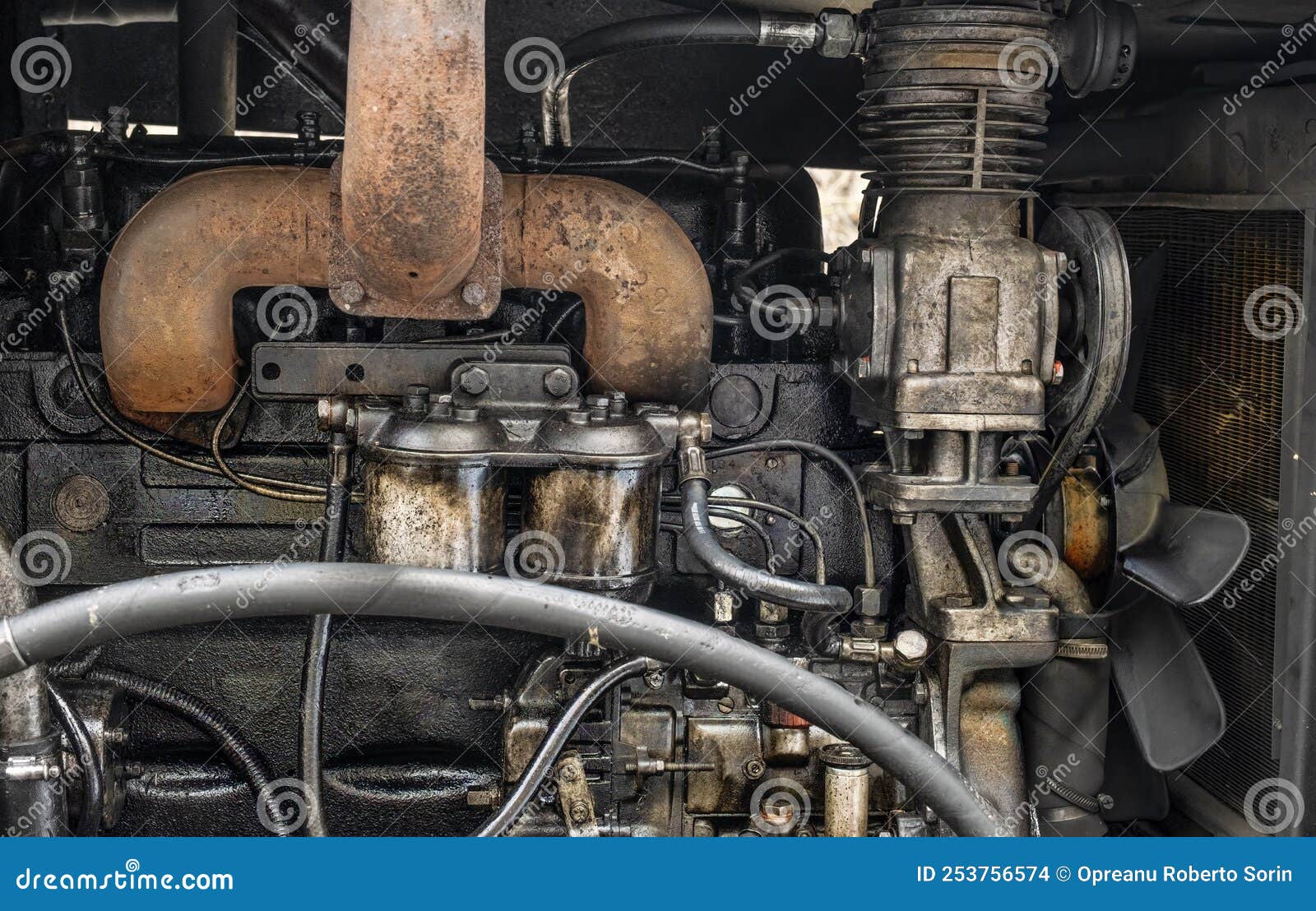 Dirty diesel engine, stock photo. Image of motor, equipment - 253756574