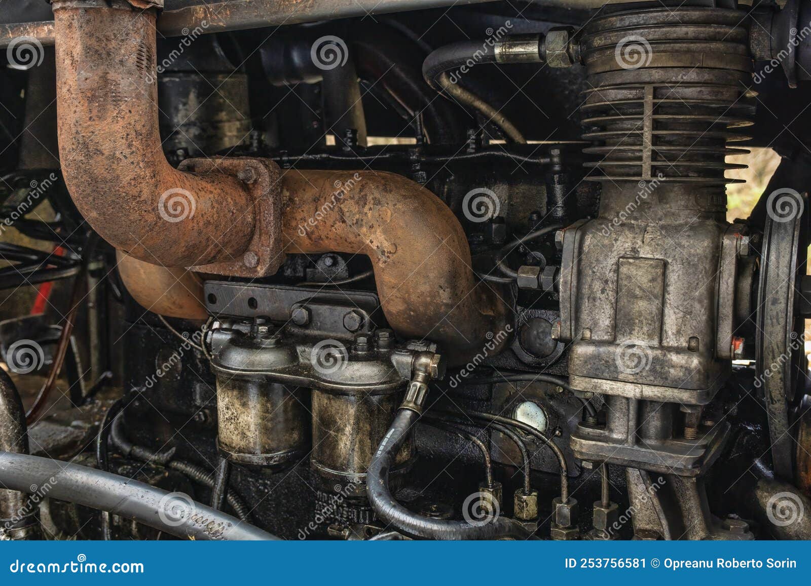 Dirty diesel engine, stock image. Image of engine, black - 253756581