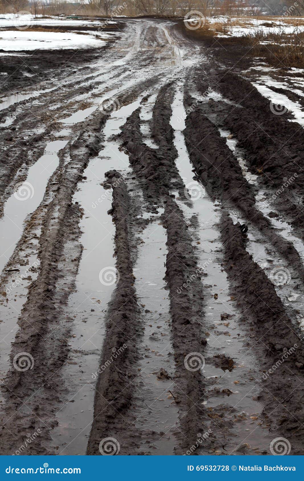 Dirty Dirt Road with Big Ditches Stock Photo - Image of path, march ...