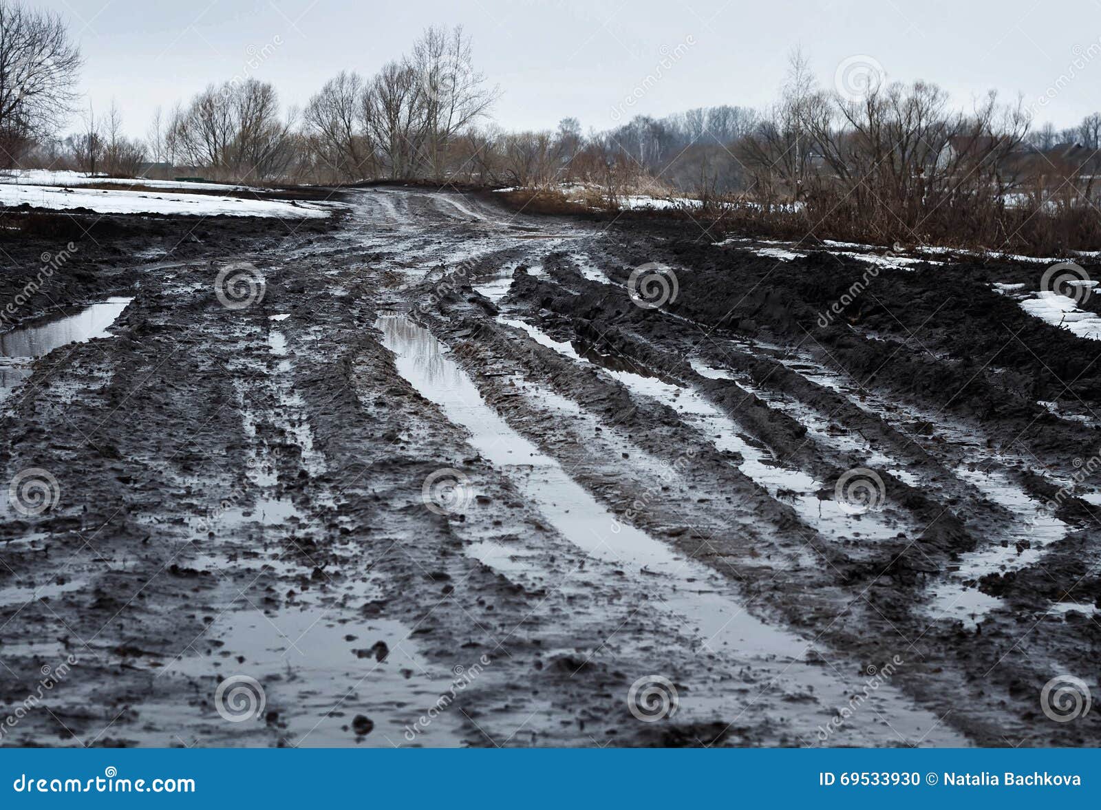 Dirty Dirt Road with Big Ditches Stock Photo - Image of earth, puddles ...