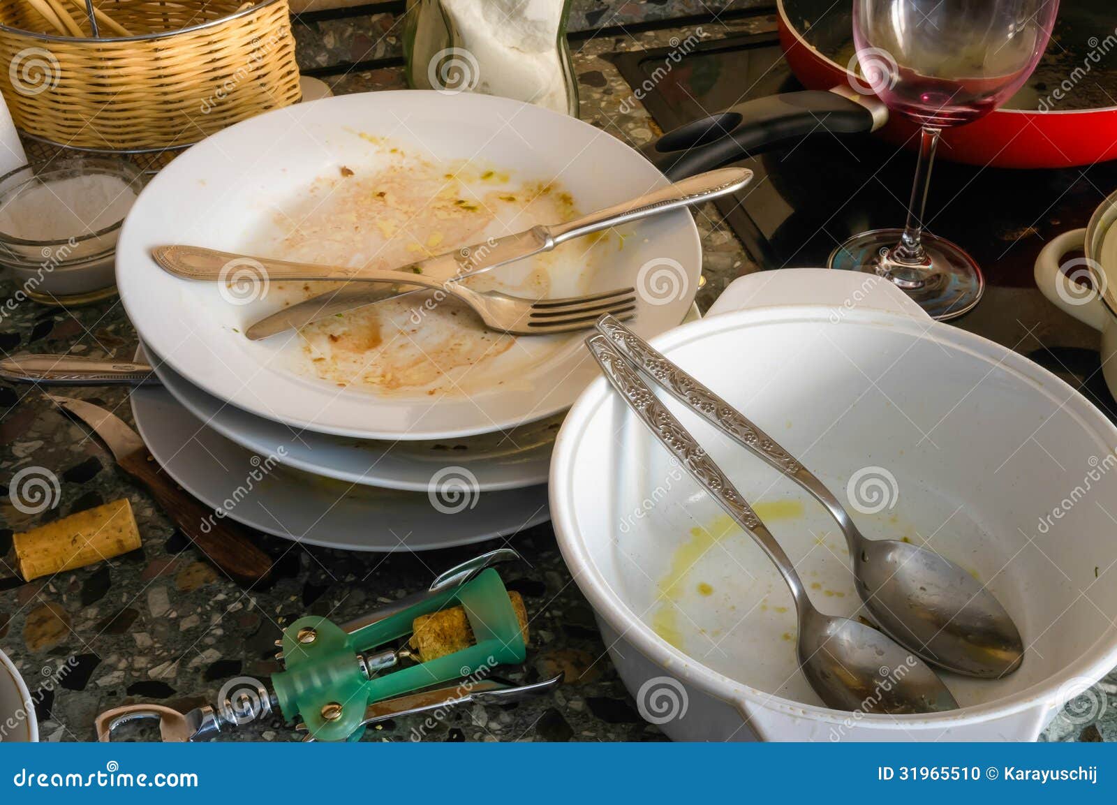 Dirty Dishes stock photo. Image of messy, used, corckscrew - 31965510