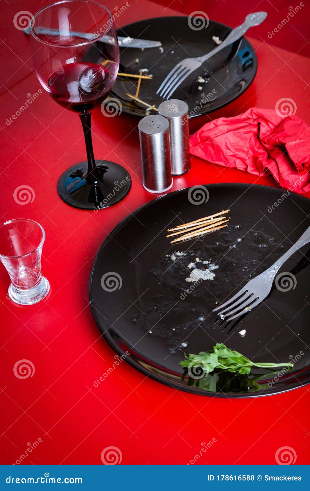 Dirty dishes after dinner stock photo. Image of drink - 178616580