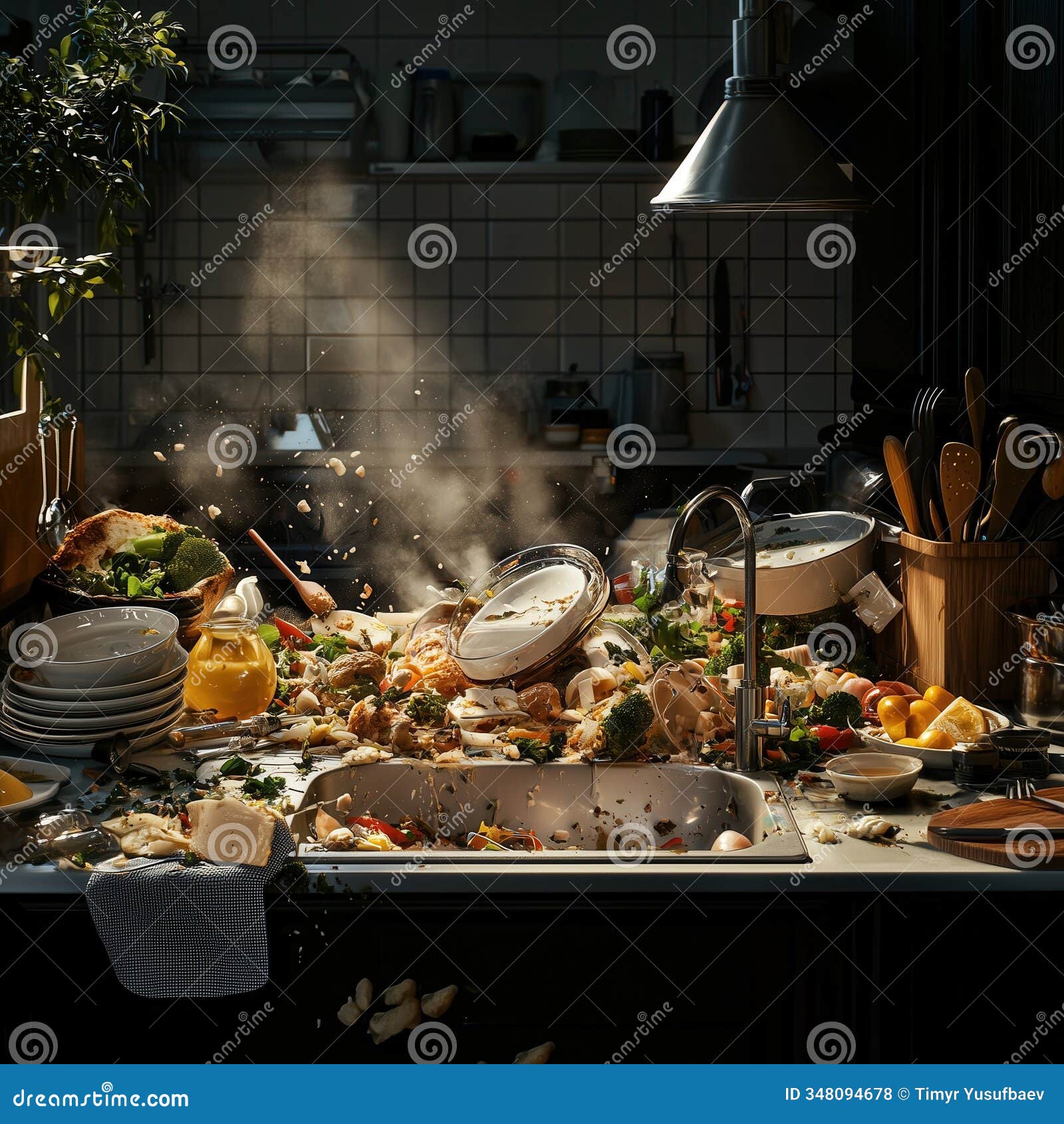 Food Waste Exploding from Dirty Kitchen Sink Stock Photo - Image of ...