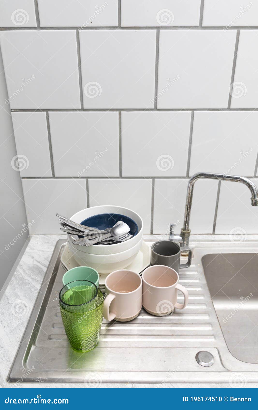 Dirty Dishes in the Kitchen Sink Stock Photo - Image of sponge ...