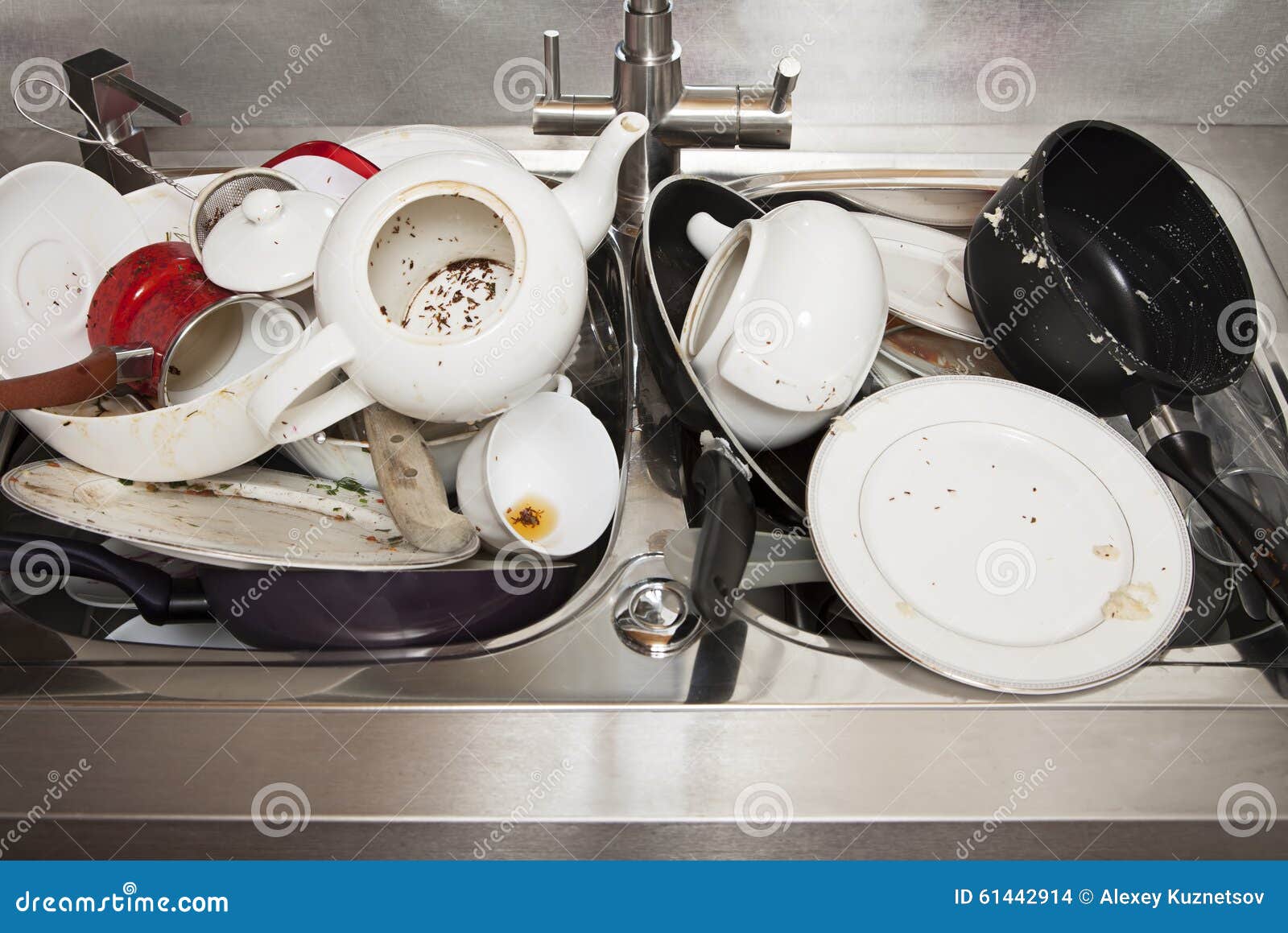 Dirty Dishes on Sink in the Kitchen Stock Photo - Image of horizontal ...