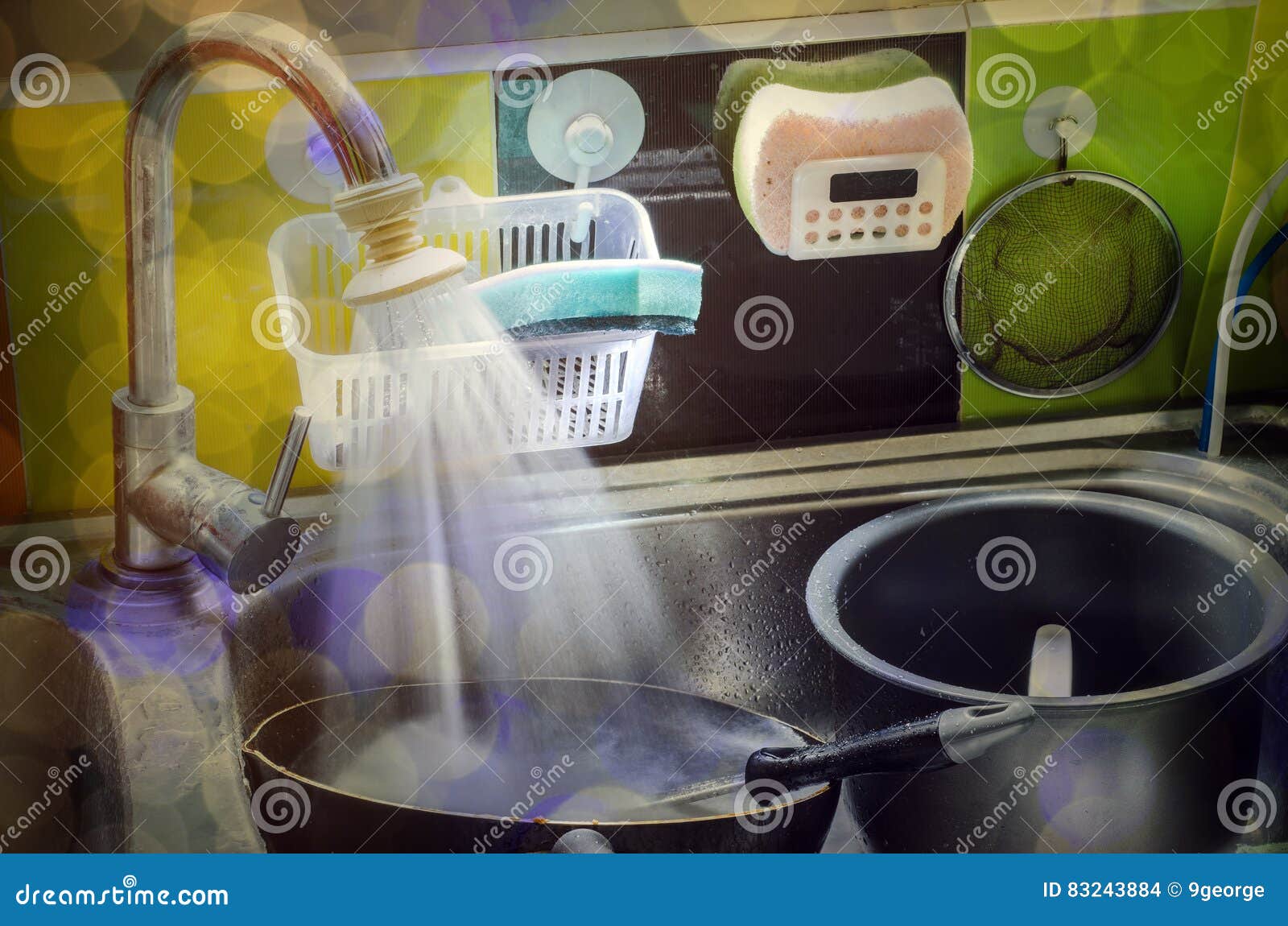 Dirty Dishes in the Sink Pots and Tableware Ready To Wash Stock Photo ...