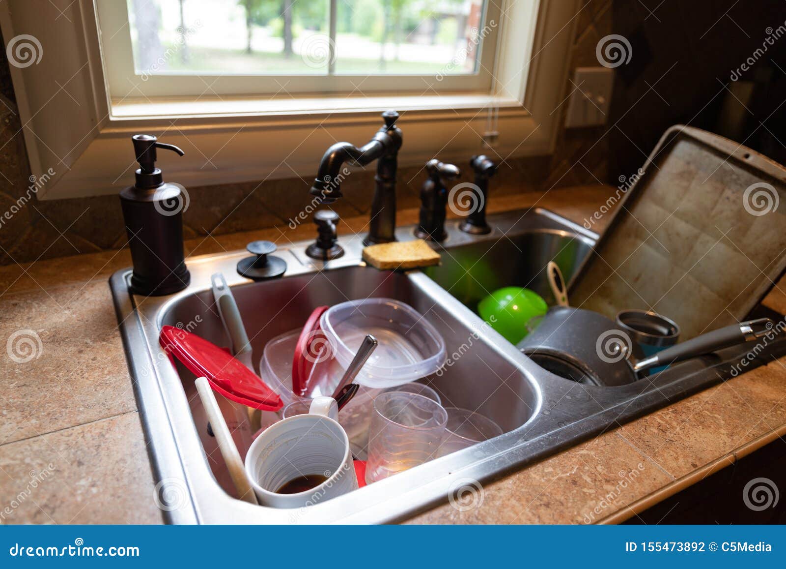 Dirty Dishes Stacked in the Sink Stock Photo - Image of housework ...