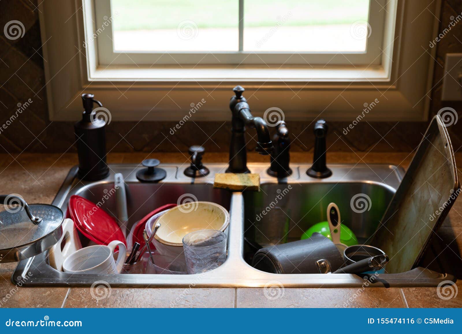 Dirty Dishes Stacked in the Sink Stock Photo - Image of dirt, mess ...