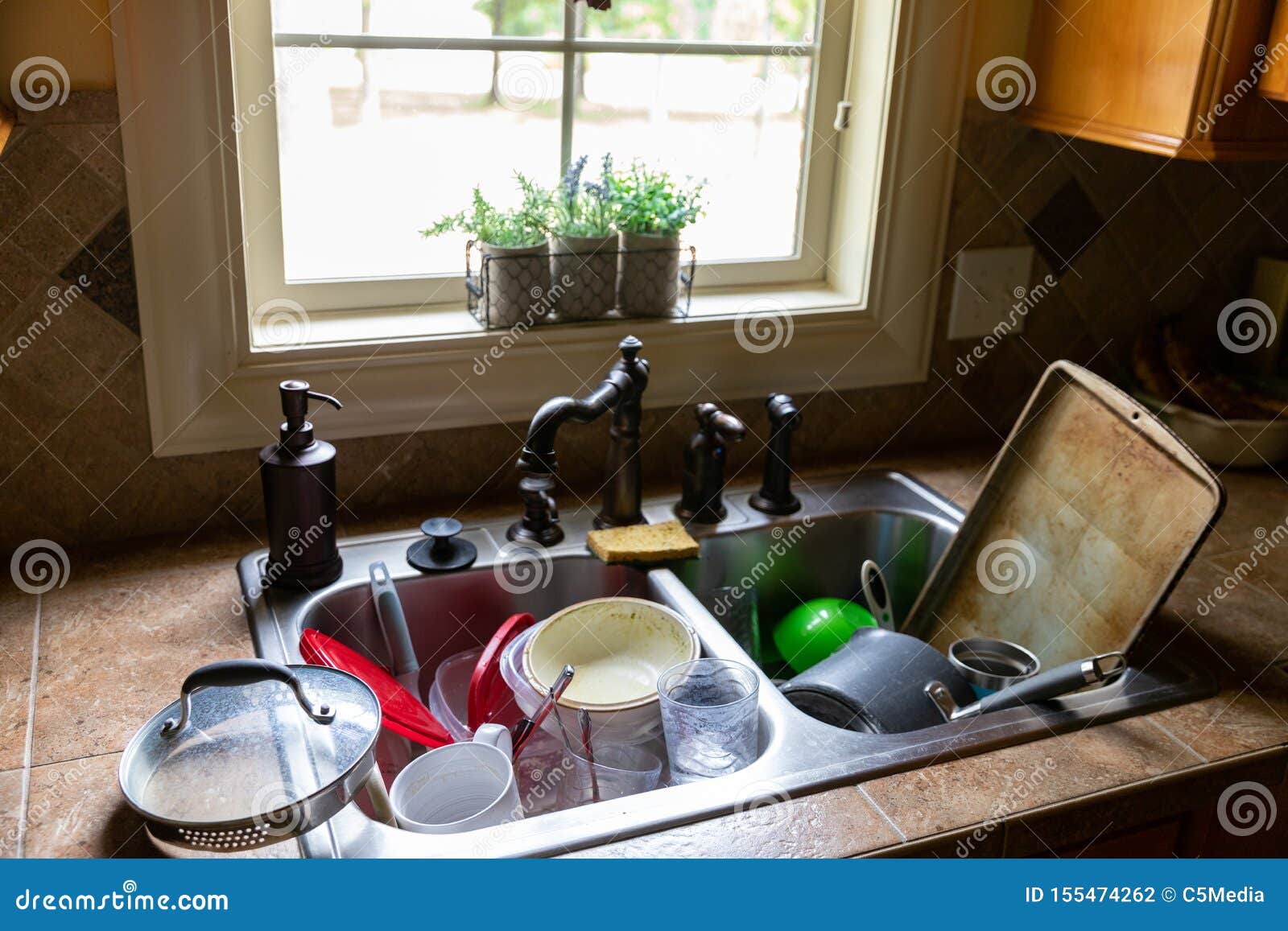 Dirty Dishes Stacked in the Sink Stock Photo - Image of plate, kitchen ...
