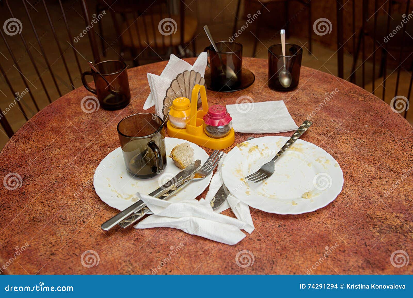 Dirty Dishes on a Table in a Restaurant Stock Photo - Image of ...