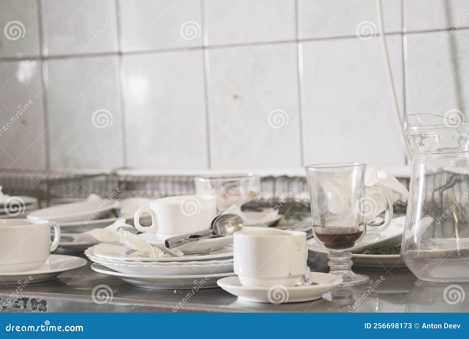 Dirty Dishware on Metal Table Stock Image - Image of fork, silverware ...