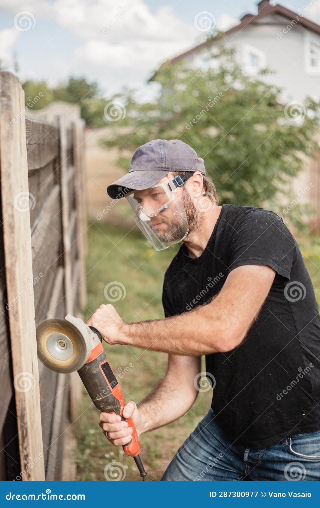 Dirty and Dusty Work with a Sanding Disc on Wood Stock Image - Image of ...