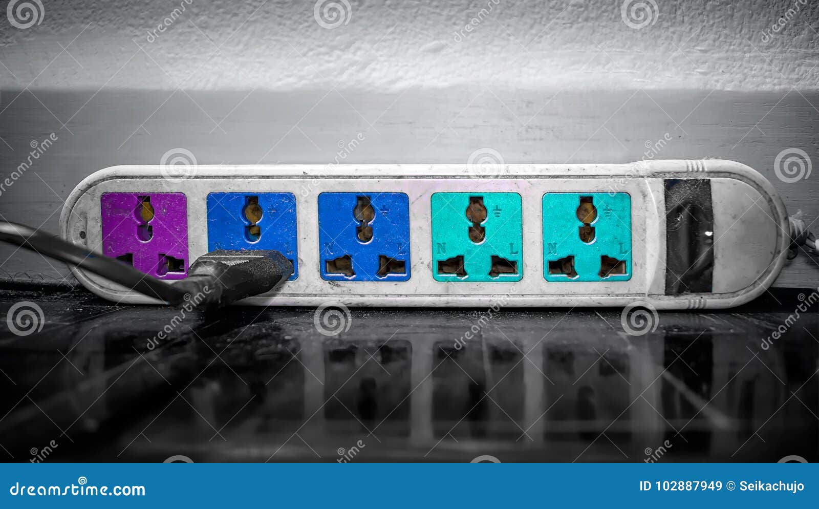 Dirty, Dusty And Worn Out Colorful Extension Electical Socket In ...