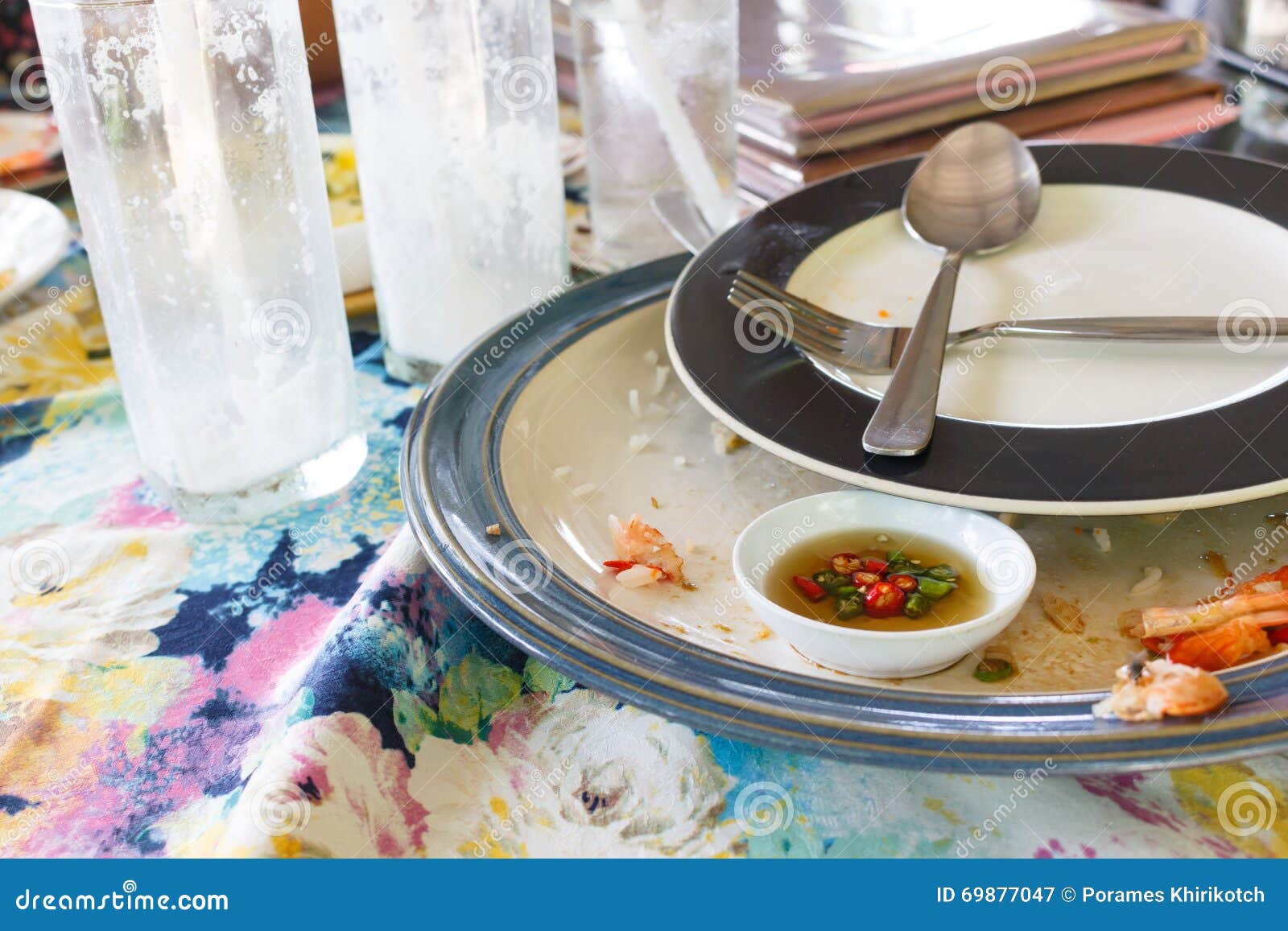 Dirty and Empty Breakfast Dishes. Stock Image - Image of home ...
