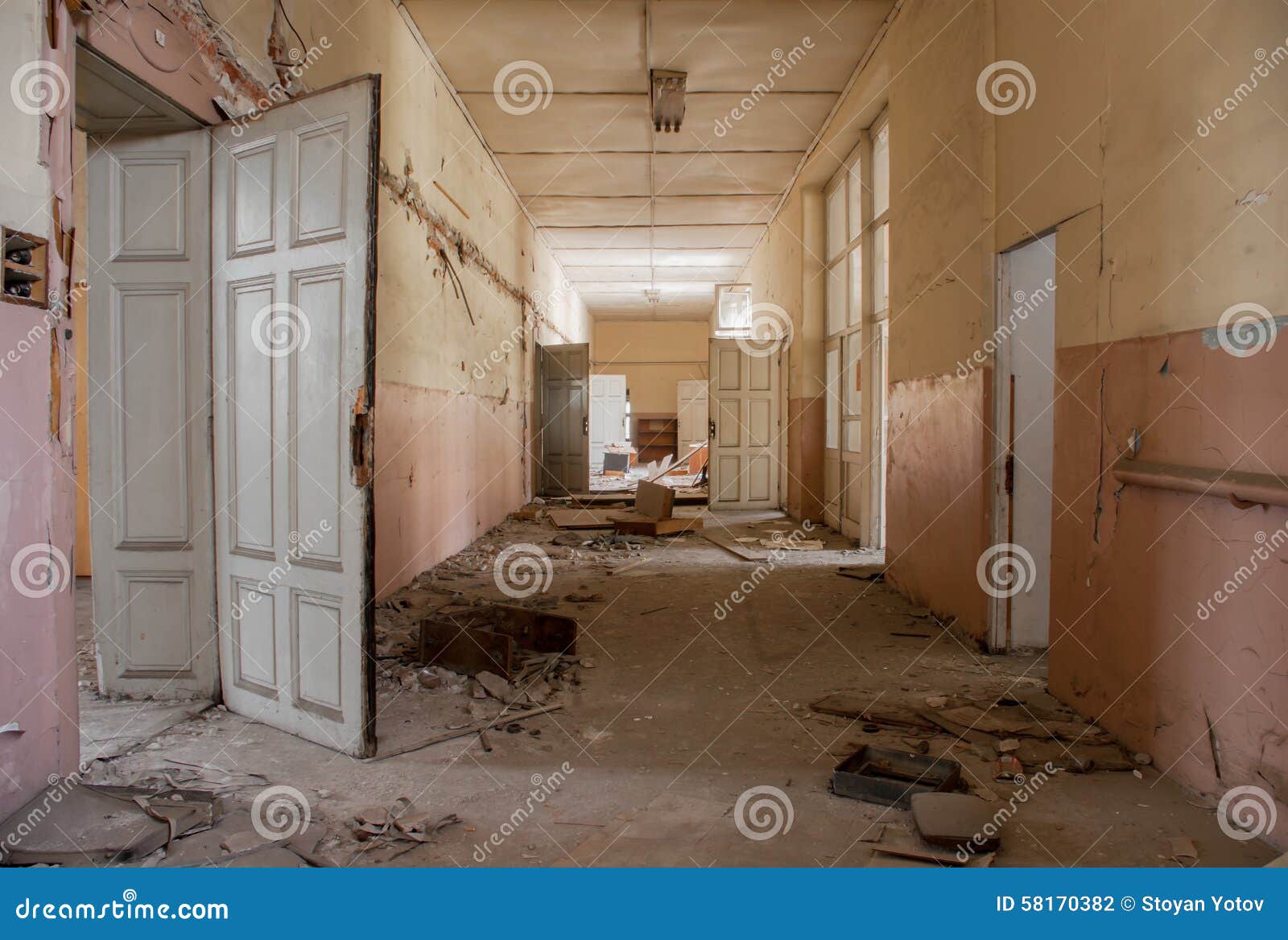 Dirty Empty Corridor at Abandoned School Building Stock Photo - Image ...