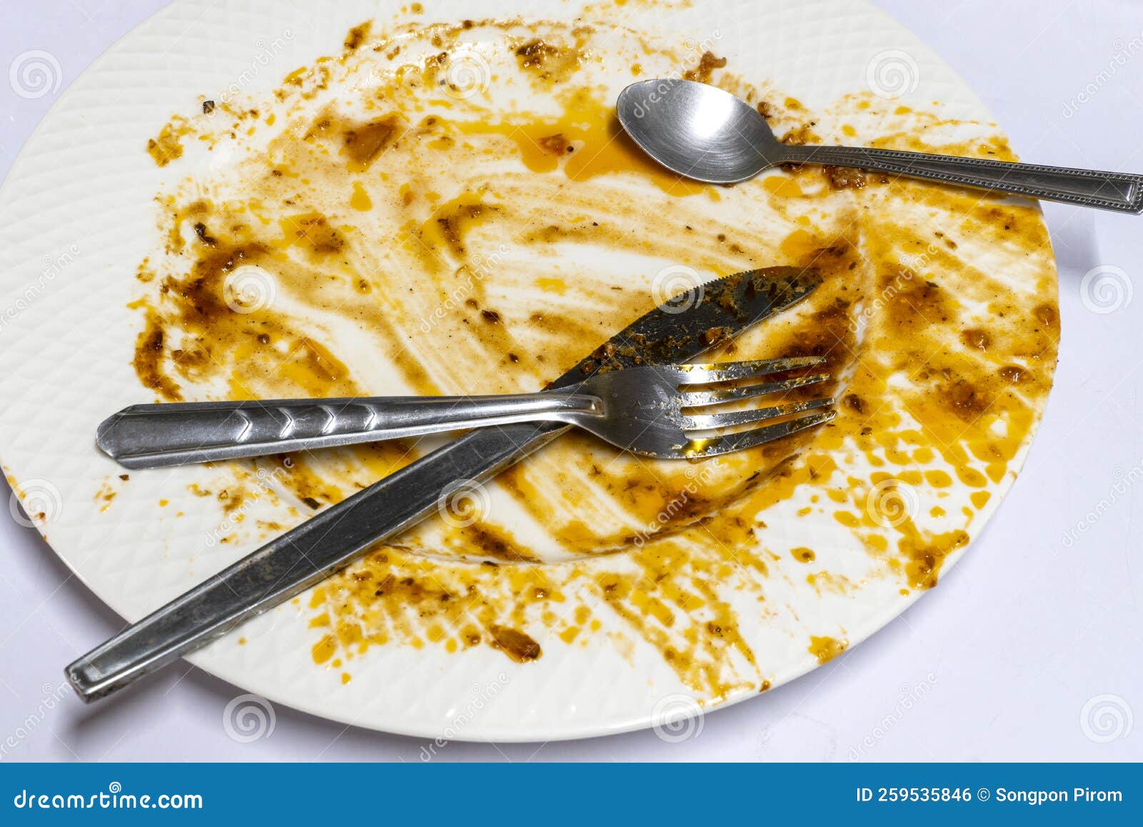 Dirty Empty Dinner Plate with Fork and Spoon Stock Photo - Image of ...