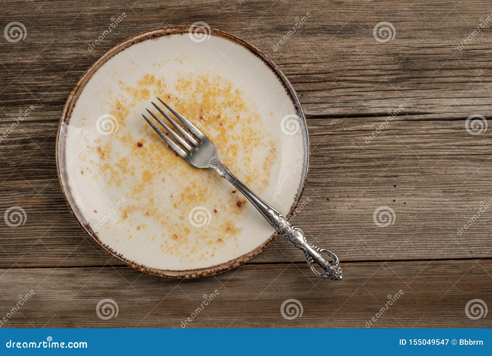 A Dirty Empty Plate on Wooden Table after Dinner Stock Image - Image of ...