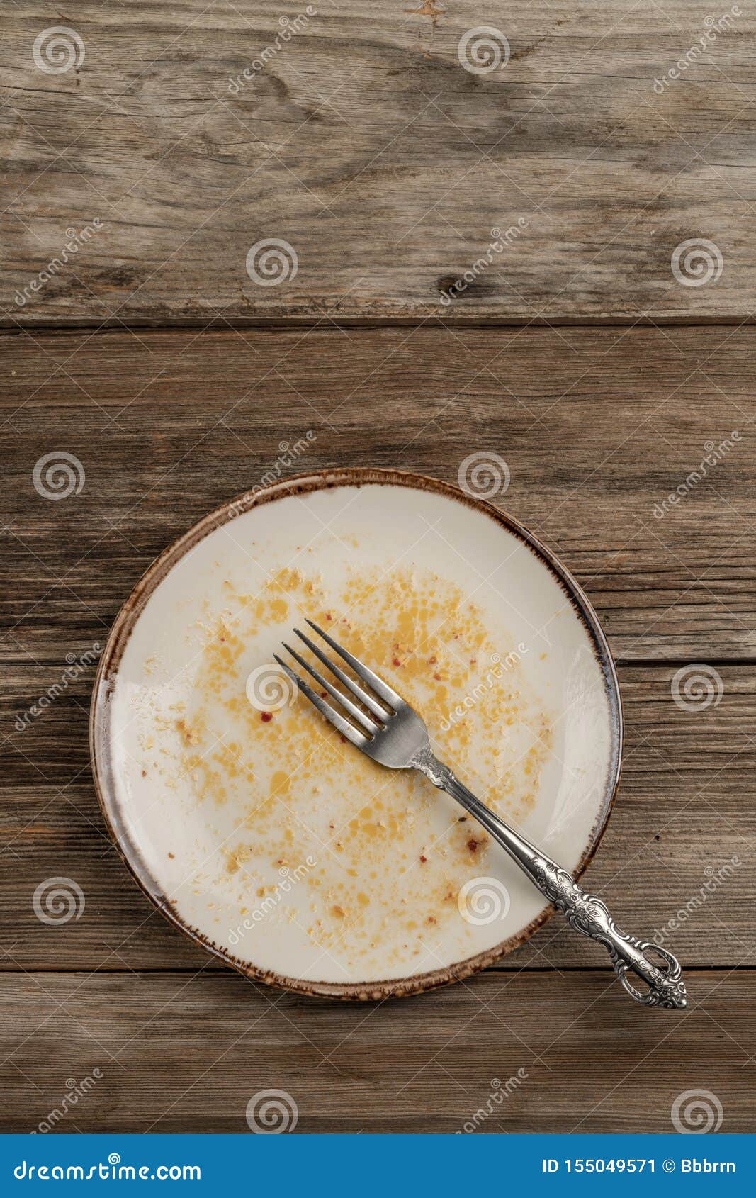 A Dirty Empty Plate on Wooden Table after Dinner Stock Image - Image of ...