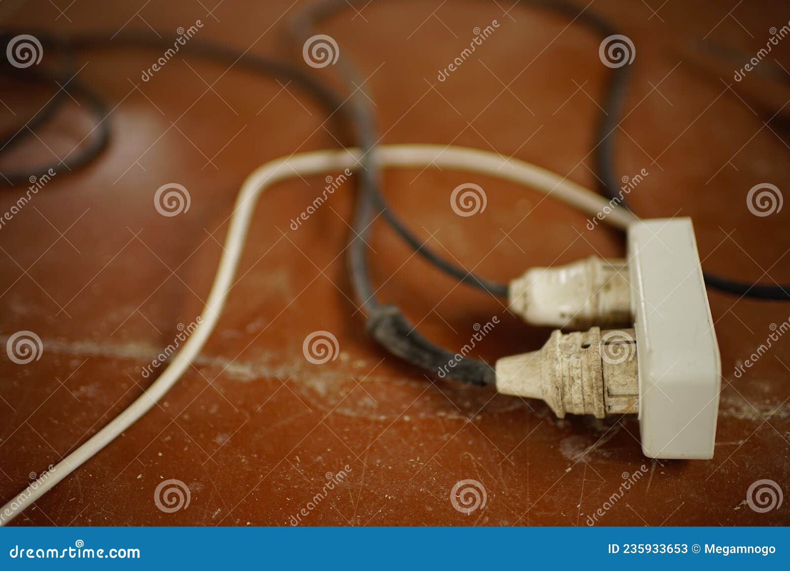 Dirty Extension Cord with Wires on the Floor Stock Image - Image of ...