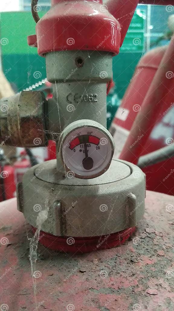 Dirty Fire Extinguisher Meter with Spider Web Stock Image - Image of ...