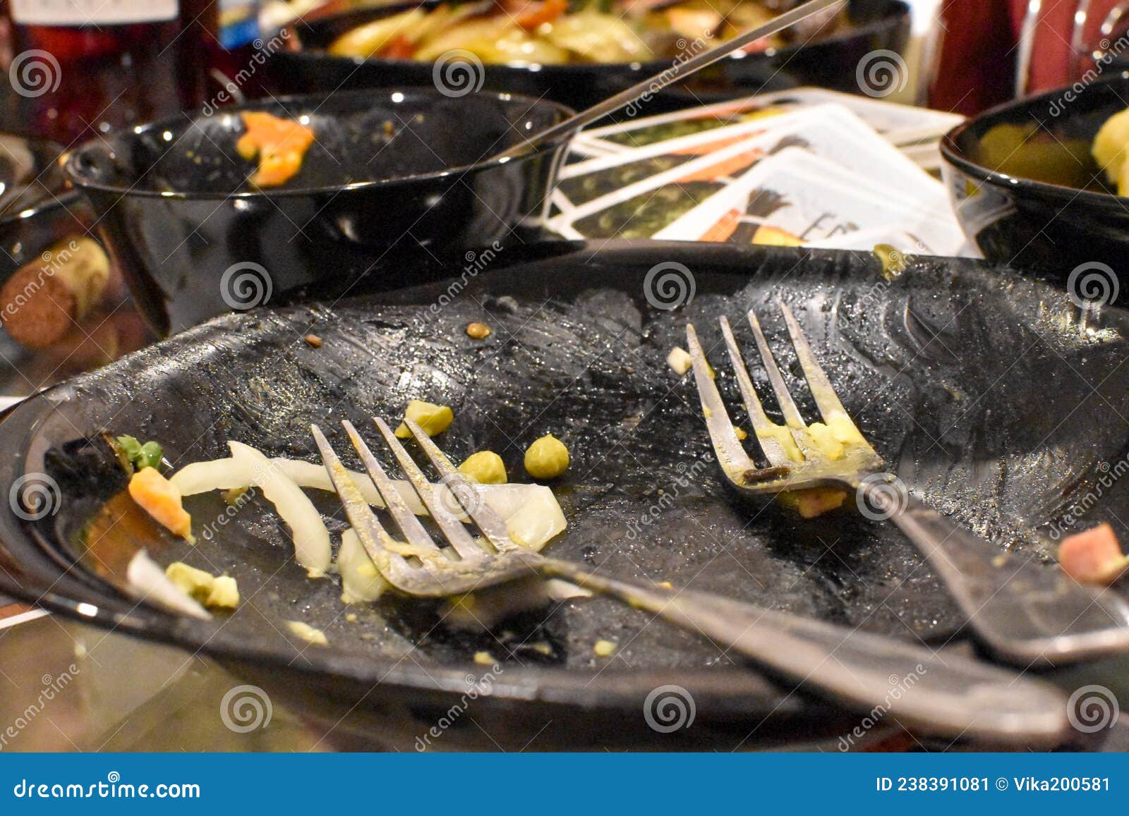 Dirty Forks and Plates on the Table after Dinner Stock Image - Image of ...
