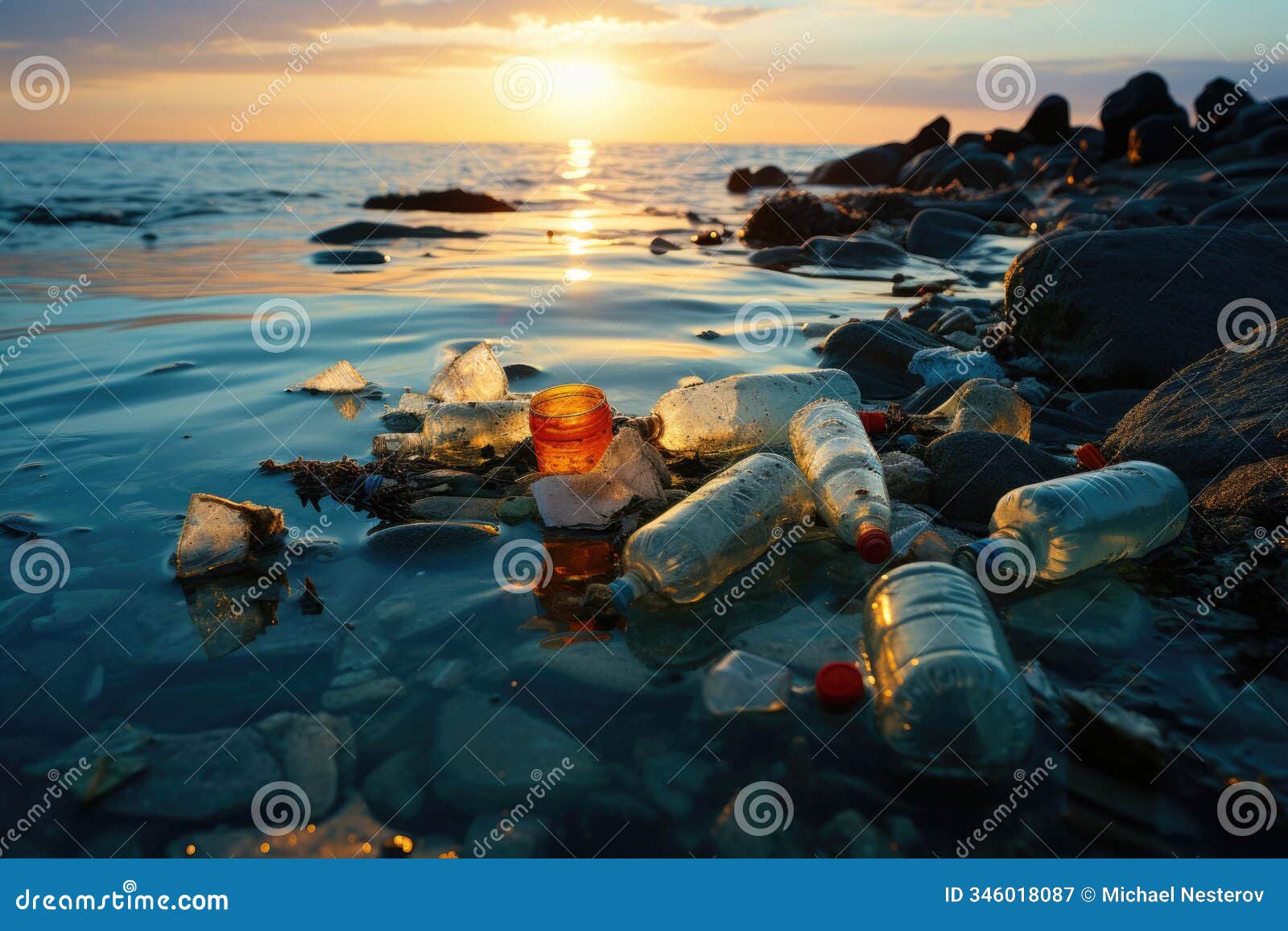 Garbage On The Shore Of The Beach, Algae And Environmental Pollution In ...