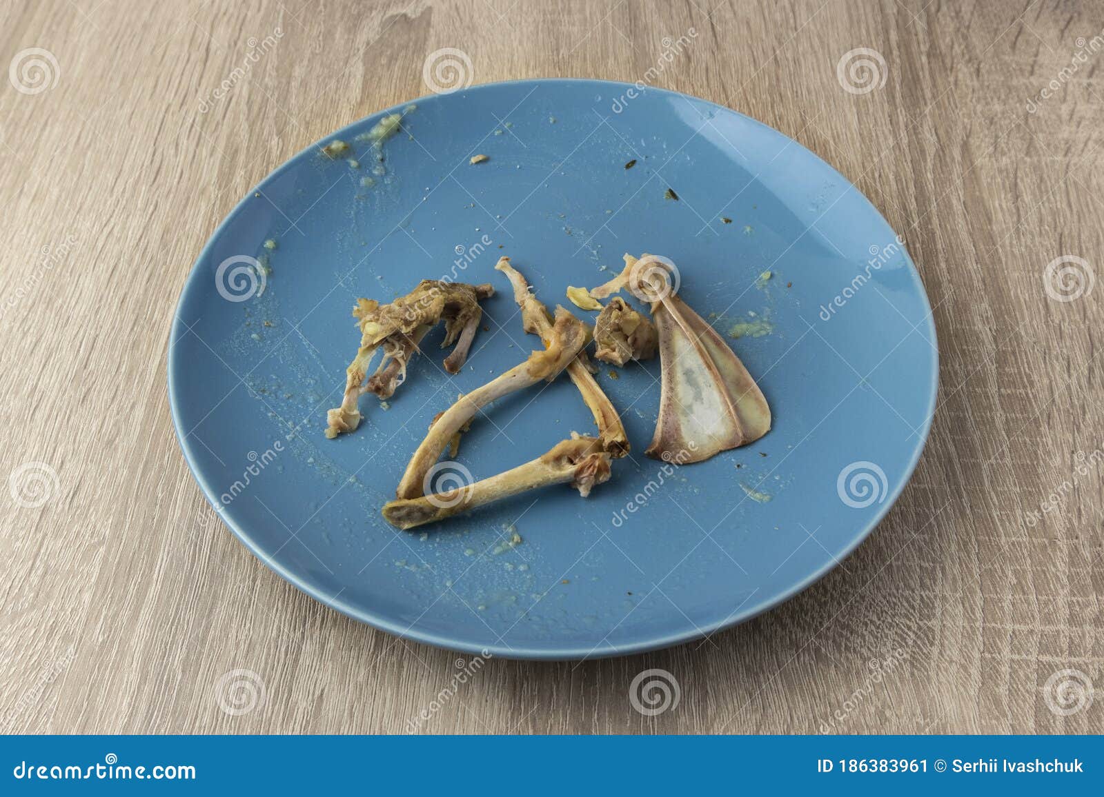 Dirty Greasy Plate with Rabbit Bones on a Table Stock Image - Image of ...