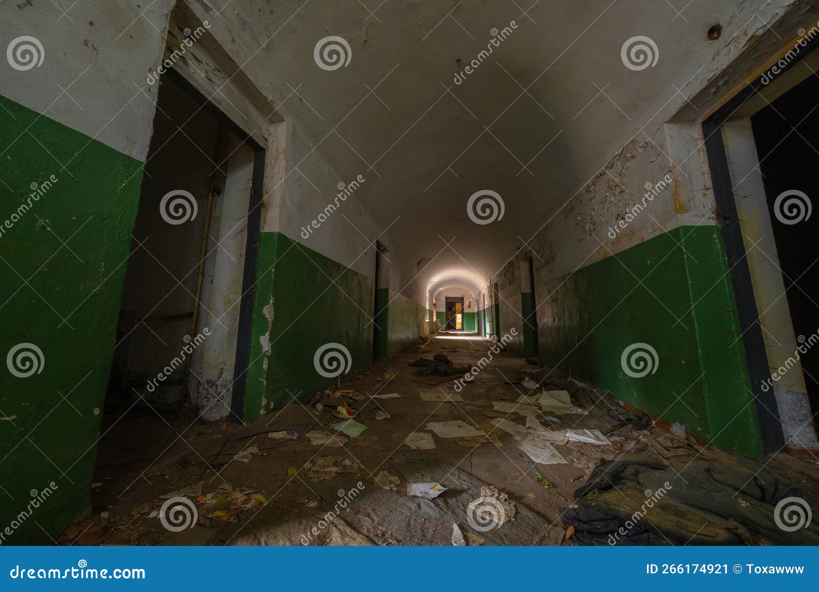 Desolate Corridor with Garbage on Floor Stock Image - Image of ...